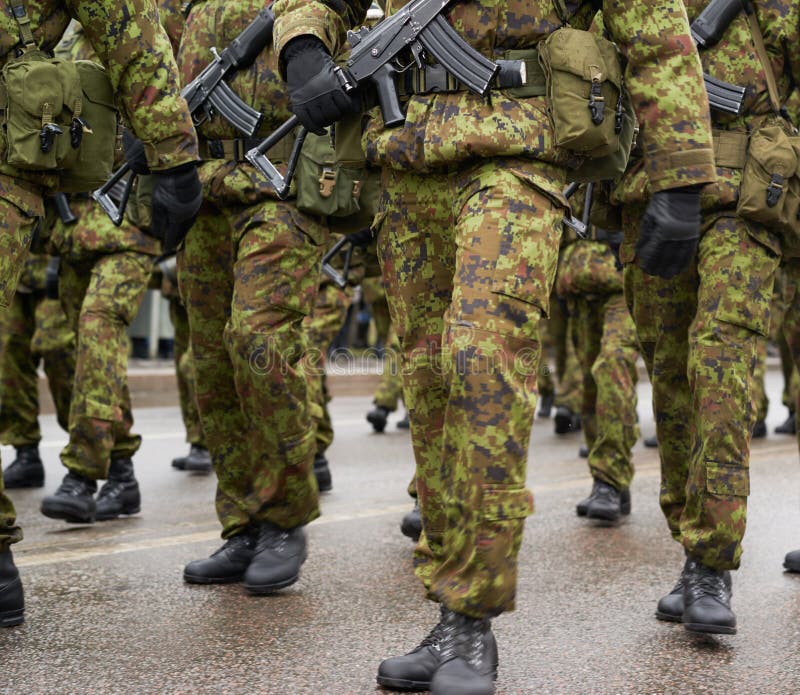 Lined Up Squad of Estonian Soldiers Stock Image - Image of rifle ...