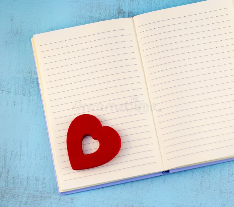 Lined Writing Pad with Red Heart Stock Photo - Image of document, blue ...