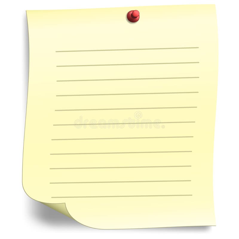 Lined Yellow Sheet of Paper with Pin on White Background. Shadow Under ...