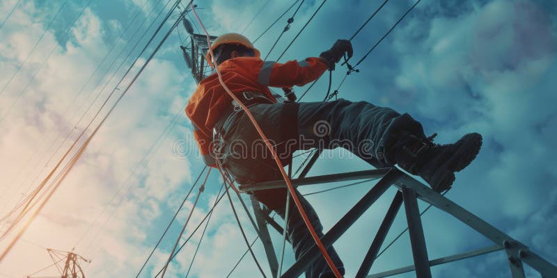 Lineman Working on Power Lines. Created by Generative Artificial ...
