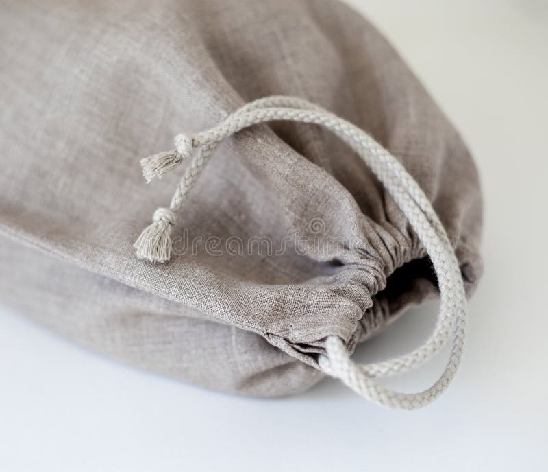 Linen Bag Close Up with Cotton String Closure Stock Photo - Image of ...
