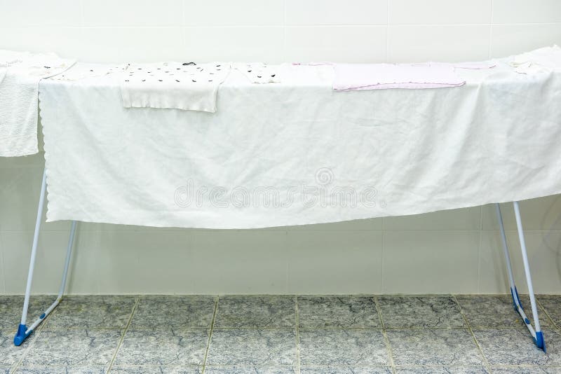 Linen on the dryer stock image. Image of cleaning, home - 127230191