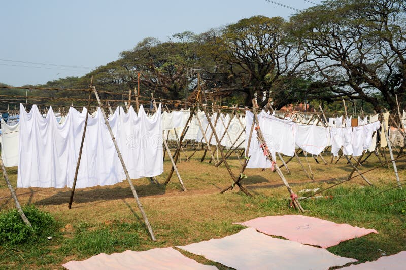 Linen Drying on a Rope in Winter Stock Photo - Image of hanging ...