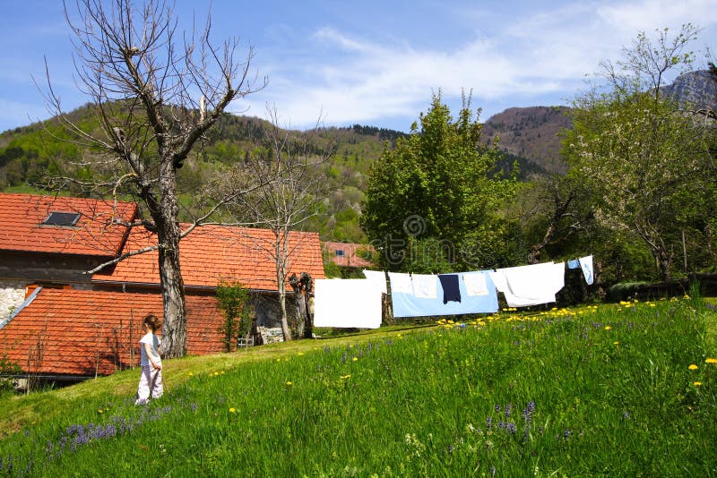 Linen drying at spring stock image. Image of garden, nature - 5850683