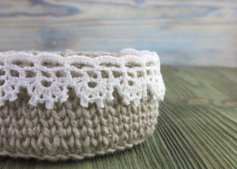 Linen Rustic Crochet Box with White Crochet Lace. Natural Crochet ...