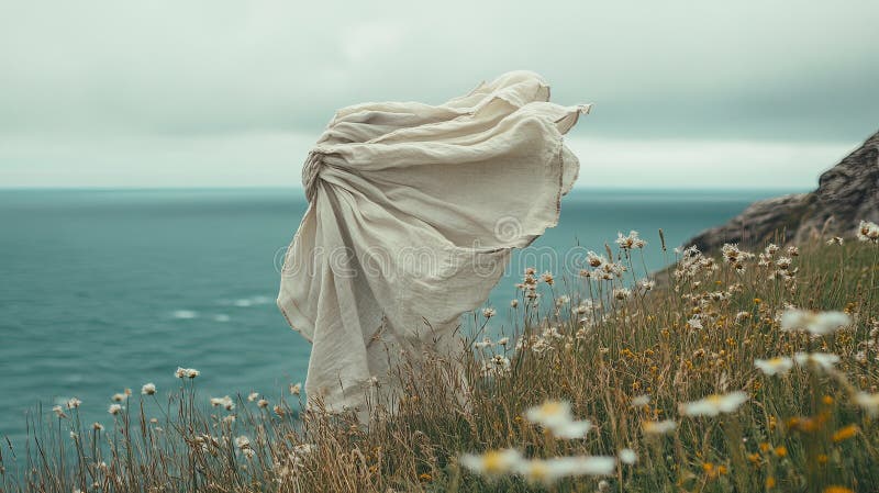 Linen Shirt Blowing in Wind on Coastal Cliff. Stock Image - Image of ...