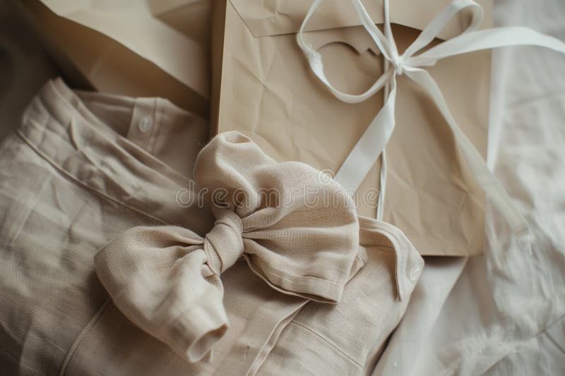 Linen Shirt with Bow, Wrapped in Craft Paper Stock Photo - Image of ...