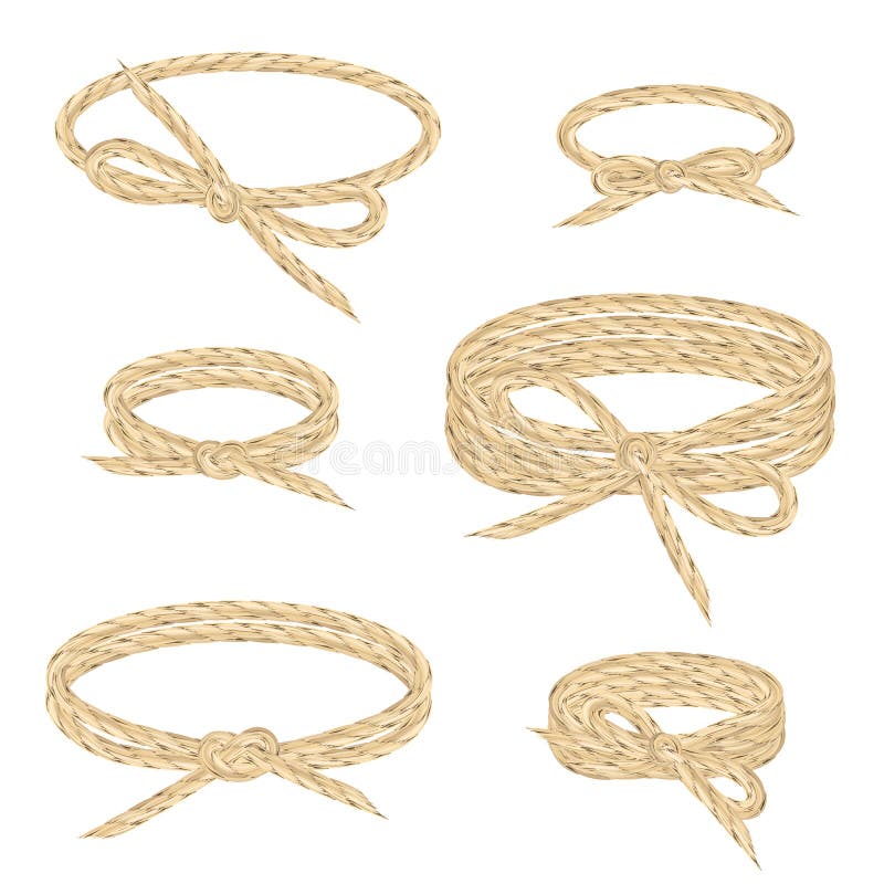 Linen String Wind Up Wrap Style Set. Twine in Circles with Bows Stock ...