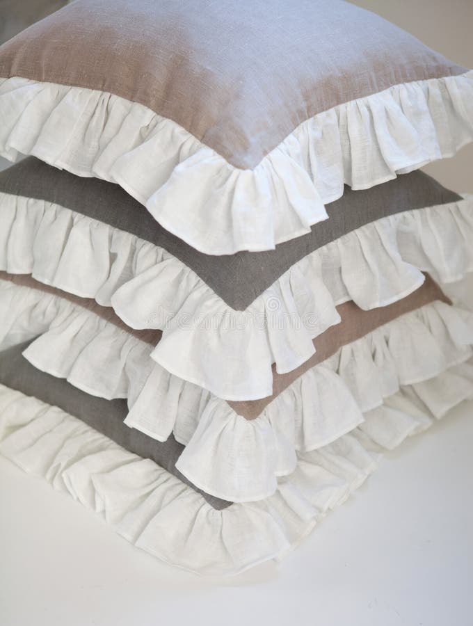 Ruffled Throw Pillow Stack for Home Decor Stock Photo - Image of lounge ...