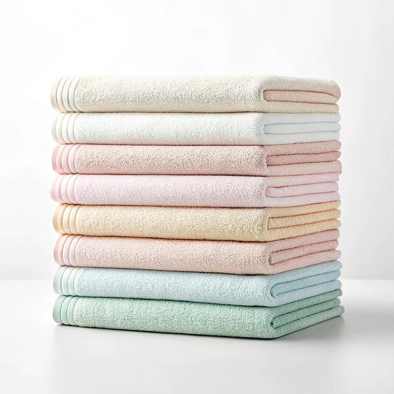 Linen Towels Stack in Pastel Colors on White Background Stock ...