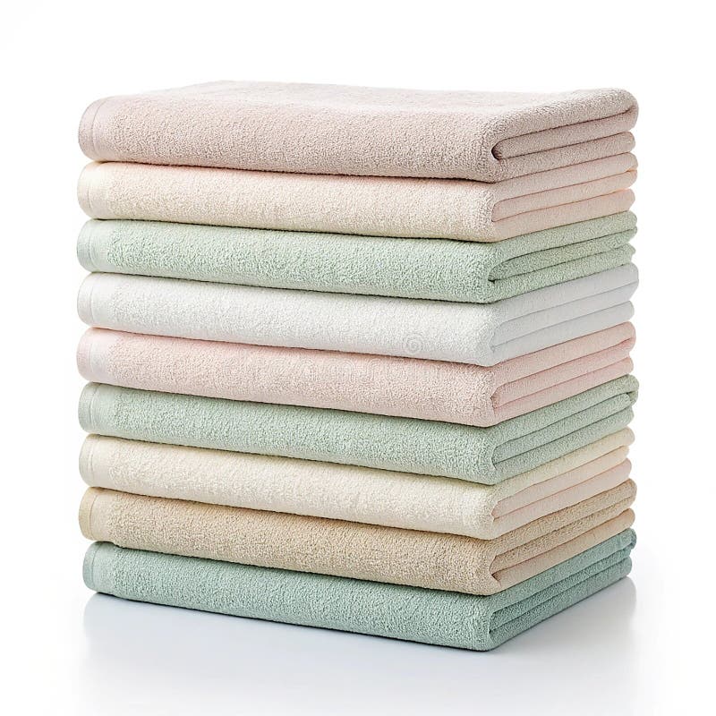 Linen Towels Stack in Pastel Colors on White Background Stock ...