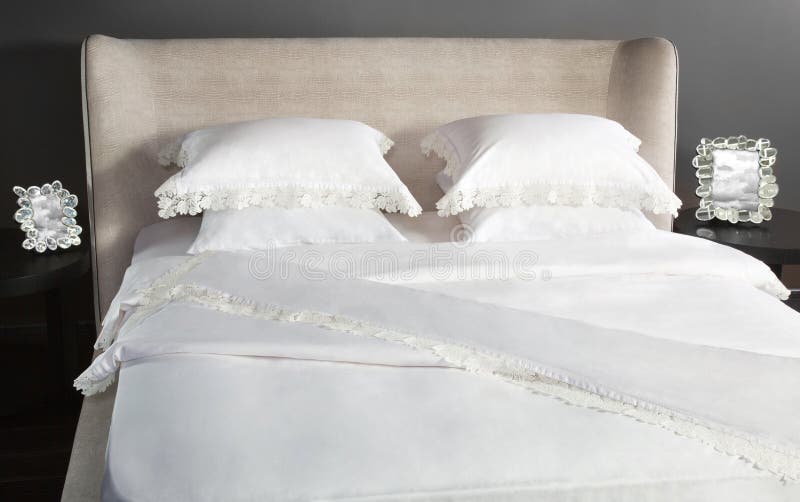 Linen White Color on a Beautiful Bed Stock Image - Image of luxury ...