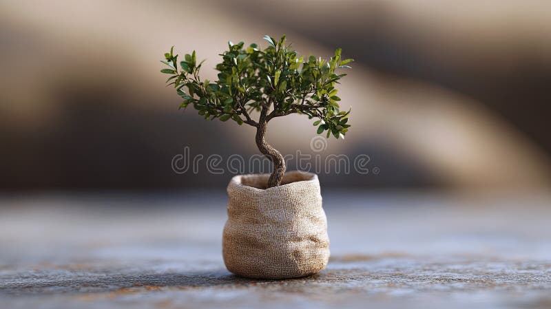Linen-wrapped Small Tree As Symbolic Mother S Day Gift . Stock Image ...