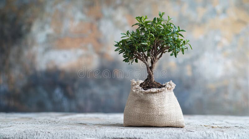 Linen-wrapped Small Tree As Symbolic Mother S Day Gift . Stock Photo ...