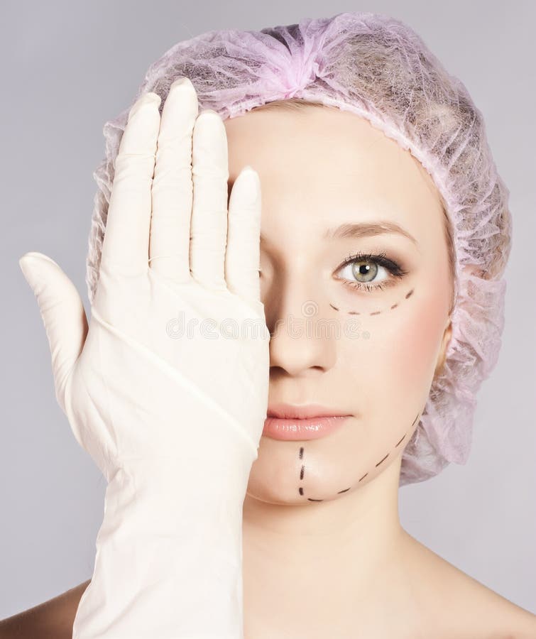 Lines on an Attractive, Caucasian Lady Face Stock Image - Image of ...