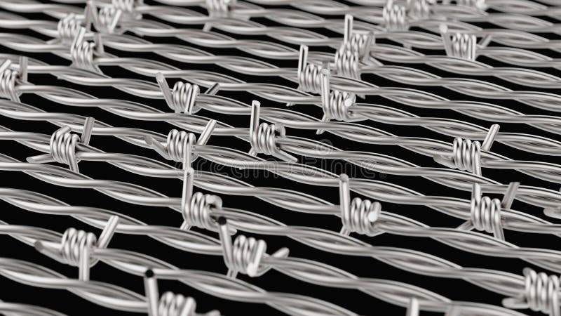 Lines Of Chrome Barbed Wire On Black Stock Illustration - Illustration ...
