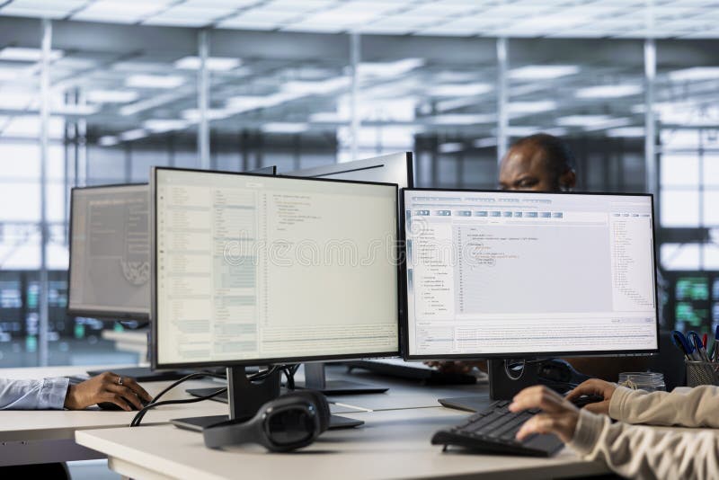 Lines of Code Running on Computer Screens in Data Center Used by Employees Stock Photo - Image ...