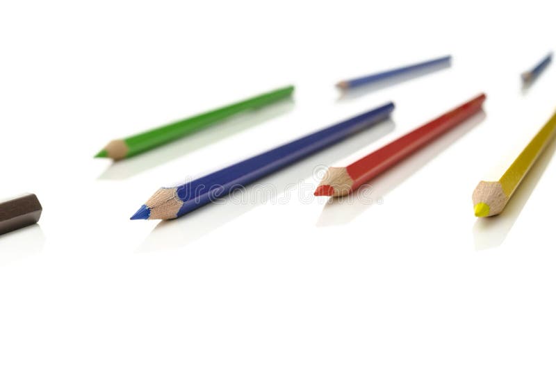 Lines of Colored Pencil on White Desk Stock Image - Image of concept ...