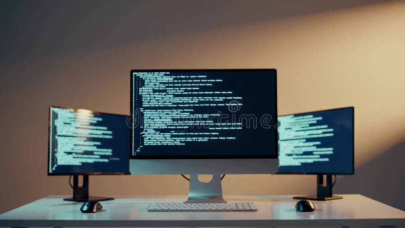 Computer Programming Code Running on Multiple Screens in Office Setting ...