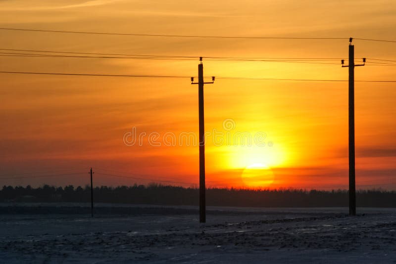 Sunrise and Power Lines stock image. Image of communications - 4129555