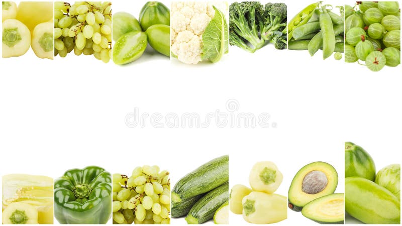 Lines from Different Green Vegetables and Fruits, Isolated Stock Photo ...