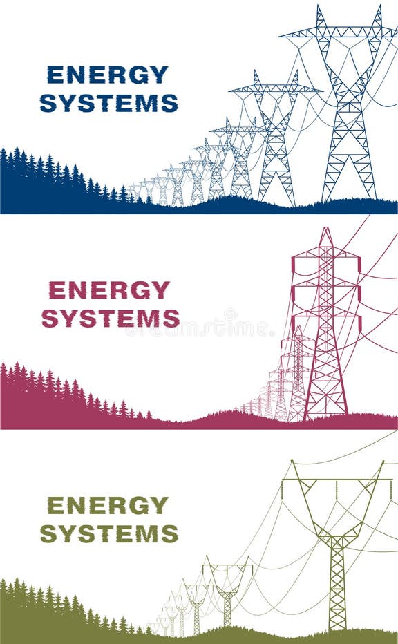 Lines of Electro Transfers Monochrome Landscape Stock Vector ...