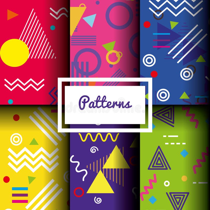 Lines Figures and Colors Patterns Set Stock Vector - Illustration of ...