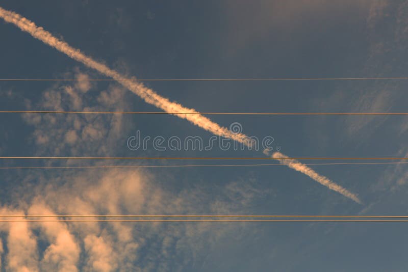 Lines Formed by Long Clouds and High Voltage Lines in the Evening Stock ...