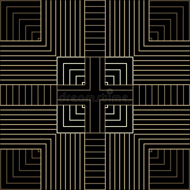 Lines Geometric Seamless Pattern. Black and Gold Linear Squares ...