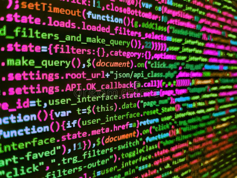 Lines Of Html Code Visible Programming Javascript On Laptop Computer Screen Lots Of Digits On