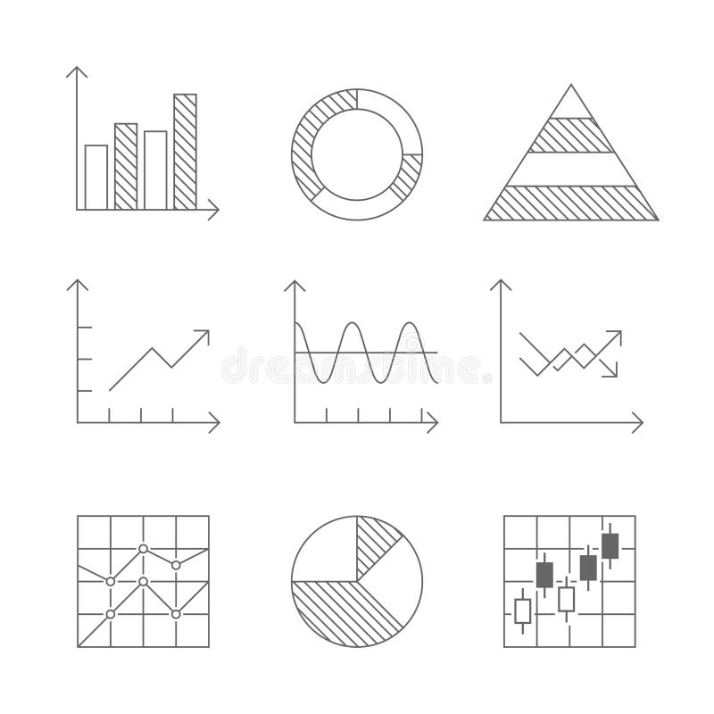 Lines Icons Set of Graph and Chart Stock Vector - Illustration of ...