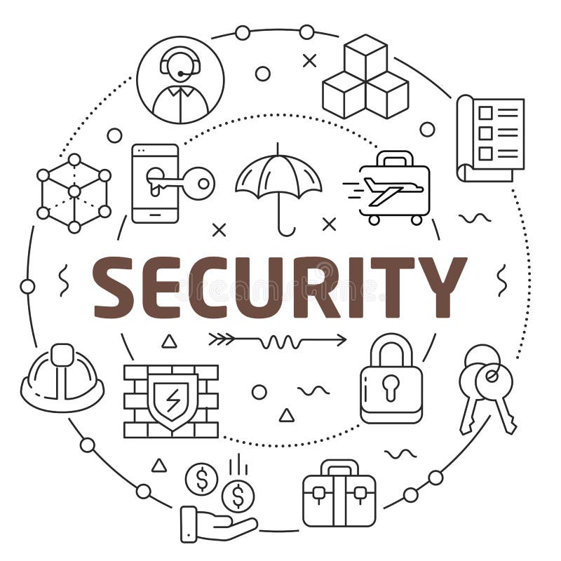 Lines Illustration Flat Circle and Icons Security Stock Vector ...
