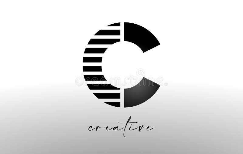 Lines Letter C Logo Design with Creative Lines Cut on Half of the ...