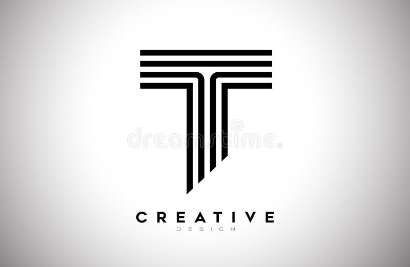 Lines Letter T Logo with Black Lines and Monogram Creative Style Design ...