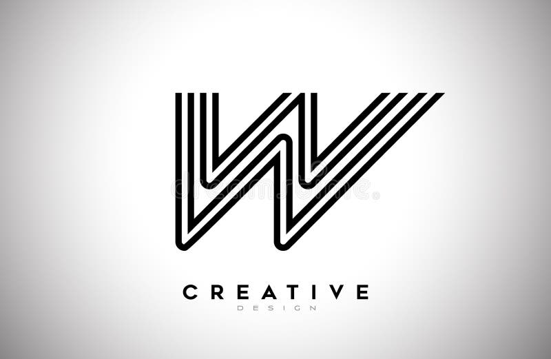 Lines Letter W Logo with Black Lines and Monogram Creative Style Design ...