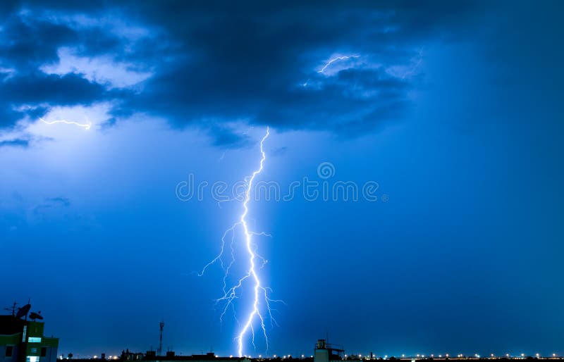 Lines Light of Lightning in Urban. Stock Image - Image of bright, city ...
