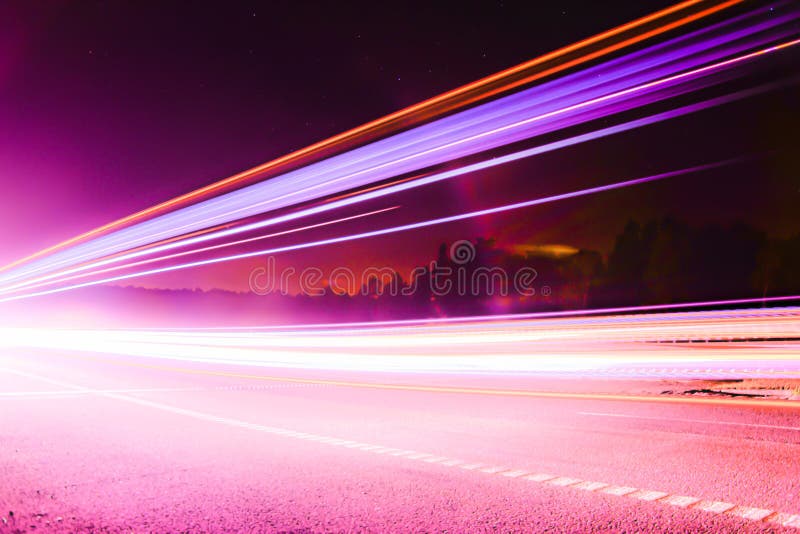 Lines of Lights. Lights of Cars with Night. Long Exposure Stock Photo ...