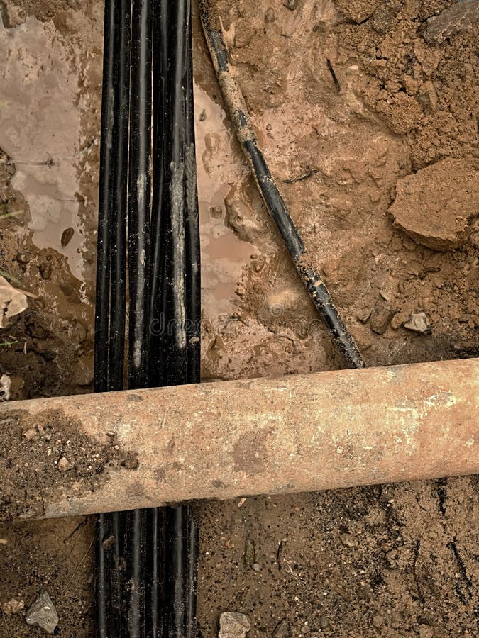 Lines of Metallic and Fiber Optic Cables, Construction of Communication ...