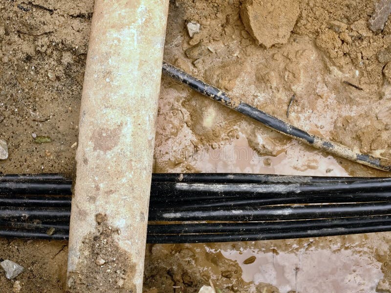 Lines of Metallic and Fiber Optic Cables, Construction of Communication ...