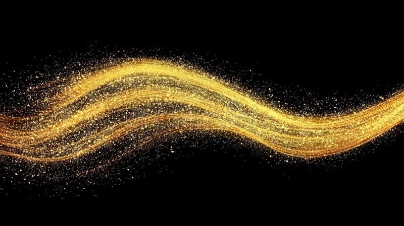 Lines and Particles of Gold Appear on a Black Background in an Abstract ...