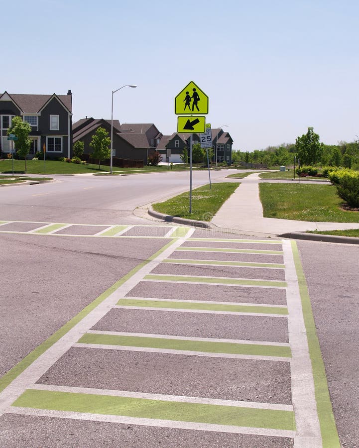 Lines on Pavement for a School Crossing Stock Image - Image of ...