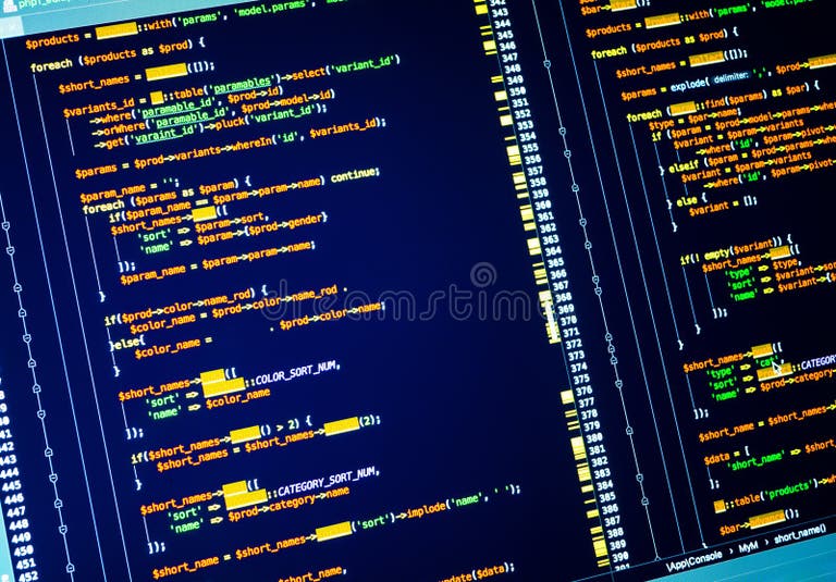 Lines of Php Code on the Screen, Close Up. Web Developing of the Site Using Php Language Stock ...