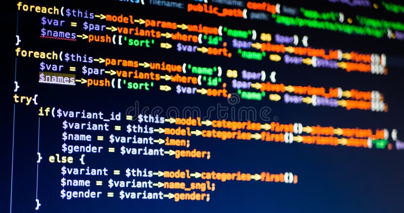 Php Code On The Screen Extreme Close Up Php Coding On Dark Blue Background Stock Image Image