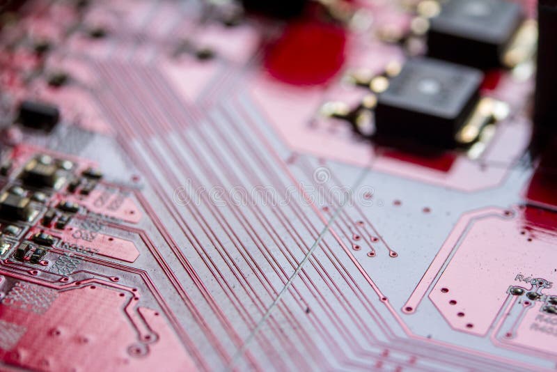 Lines on red circuit stock image. Image of board, close - 84647173