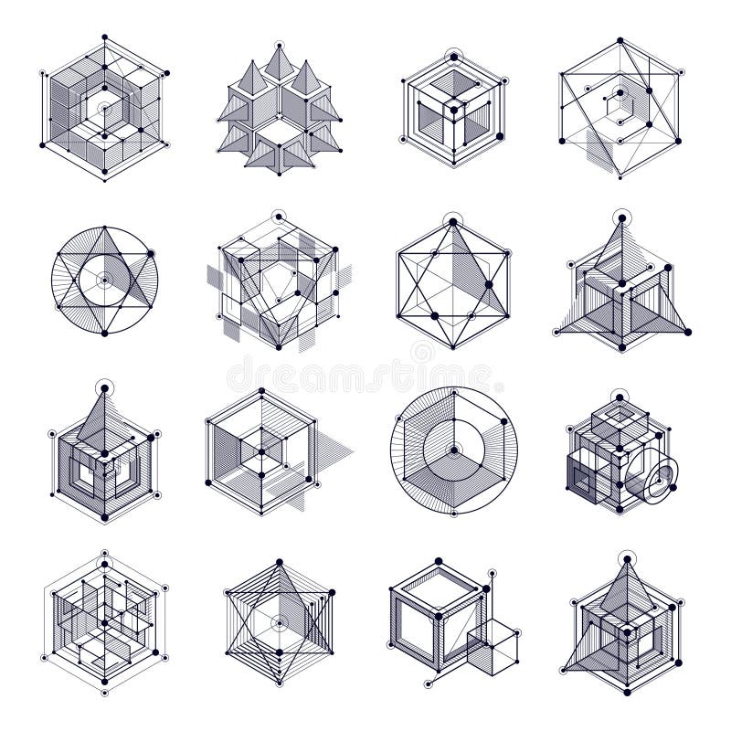 Lines and Shapes Abstract Vector Isometric 3D Black and White Ba Stock ...