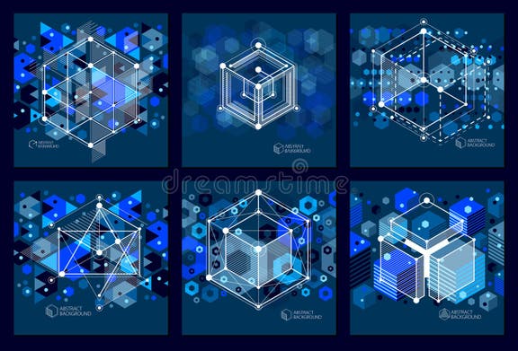 Lines and Shapes Abstract Vector Isometric 3D Blue Black Backgrounds ...