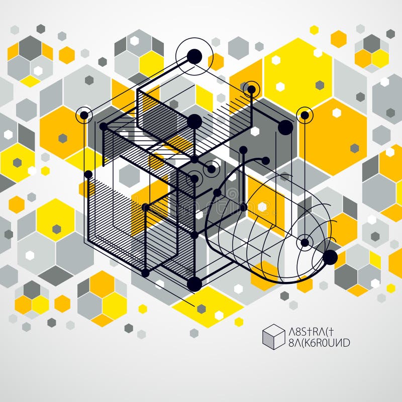 Lines and Shapes Abstract Vector Isometric 3D Yellow Background ...