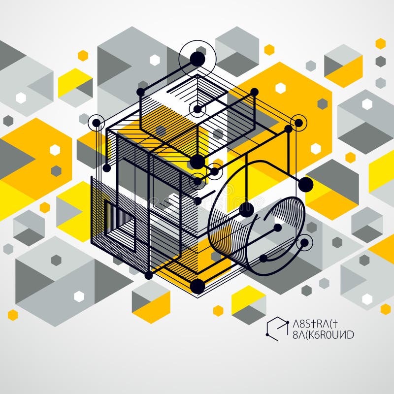 Lines and Shapes Abstract Vector Isometric 3D Yellow Background ...
