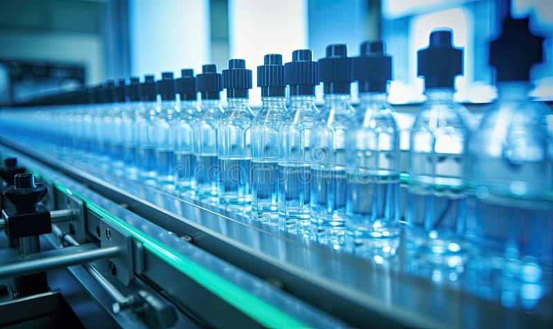 A Lineup of Clear Bottles on a Moving Conveyor Belt Stock Illustration ...