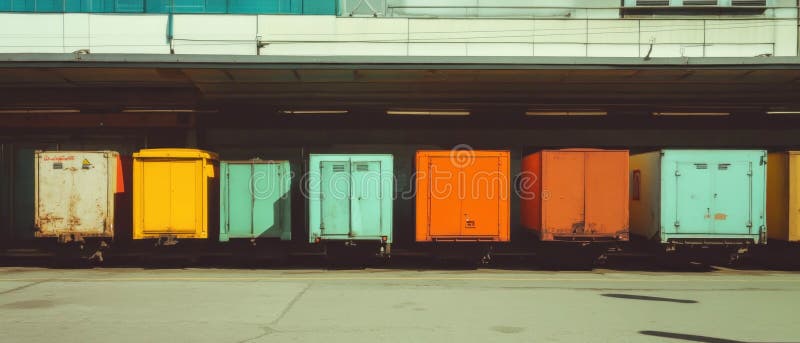 Lineup of Freight Transportation Vehicles Showcasing Vibrant Colors in ...